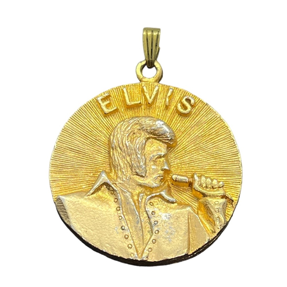 Large Gold Tone Vintage Elvis Presley Pendant For Nec… - Gem